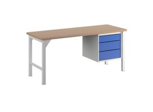 4061753071170 - Werkbank Gestellbauweise Breite 2000 mm 3 Schubladen 1 x 125   2 x 175 mm lichtgrau enzianblau