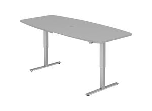 4032062176443 - HAMMERBACHER Konferenztisch XMST22 lichtgrau Tonnenform T-Fuß-Gestell silber 2200 x 830 1030 x 710 - 1200 cm