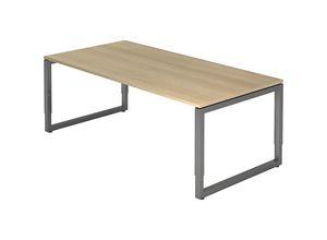 4032062167717 - eurokraft pro Schreibtisch mit Gestell aus Vierkant-Stahlrohr Höhe 650 - 850 mm BxT 2000 x 1000 mm Eiche   graphit