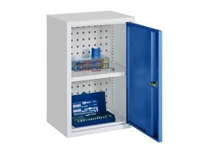 4055479141187 - Hängeschrank Höhe 600 mm mit Vollblechtür en Breite 400 mm gelochte Rückwand grau   blau Pavoy