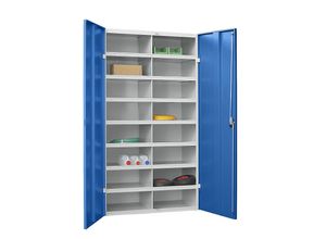 4055479635778 - Fächerregalschrank 16 Fächer mit Türen grau   blau Pavoy