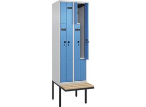 4068192928652 - Z-Spind Evolo PLUS Sitzbank 2 Abteile lichtgrau   lichtblau B 600 mm Sicherheits-Drehriegel mit auskragender Sitzbank Buche kaiserkraft