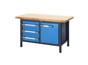 4061753032102 - eurokraft pro Höhenverstellbare Werkbank Gestellbauweise 3 Schubladen 1 Flügeltür Breite 1500 mm anthrazit   blau