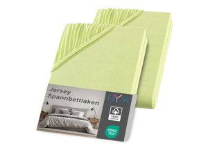 4255636635485 - NYVI Jersey Spannbettlaken DreamScience für Matratzen bis 22 cm Höhe - Weich & Anschmiegsam Rundumgummizug Bügelfrei Farbeapfelgrün Größe120x200 - 130x200 cm (2er Pack)
