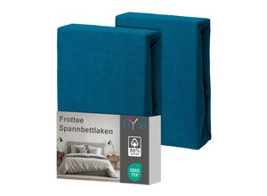 4255636639155 - NYVI Spannbettlaken DreamScience Frottee - Warm und Kuschelig hohe Feuchtigkeitsaufnahme schnell trocknend - Frottier Spannbetttuch Bettlaken Farbepetrol Größe180x200 - 200x200 cm (2er Pack)