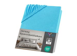 4255636631159 - NYVI Jersey Spannbettlaken DreamScience für Matratzen bis 22 cm Höhe - Weich & Anschmiegsam Rundumgummizug Bügelfrei Farbetürkis Größe180x200 - 200x200 cm