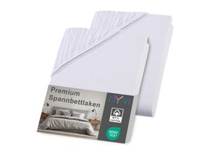 4255636638547 - NYVI Spannbettlaken DreamScience Premium - Komfort Spannbetttuch 190g m² Einlaufschutz Bügelfrei mit Gummizug Farbeweiß Größe140x200 - 160x200 cm (2er Pack)