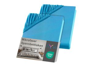 4255636637274 - NYVI Spannbettlaken DreamScience Mikrofaser - Weich & Anschmiegsam Rundumgummizug Bügelfrei Farbetürkis Größe180 - 200x220 + 40 cm Boxspringbett (2er Pack)