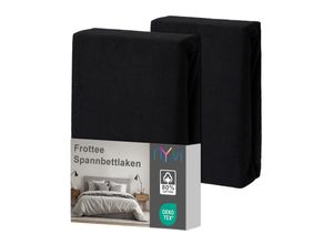 4255636639230 - NYVI Spannbettlaken DreamScience Frottee - Warm und Kuschelig hohe Feuchtigkeitsaufnahme schnell trocknend - Frottier Spannbetttuch Bettlaken Farbeschwarz Größe180x200 - 200x200 cm (2er Pack)