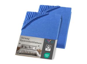 4255636635461 - NYVI Jersey Spannbettlaken DreamScience für Matratzen bis 22 cm Höhe - Weich & Anschmiegsam Rundumgummizug Bügelfrei Farberoyalblau Größe120x200 - 130x200 cm (2er Pack)