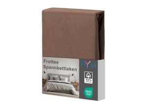 4255636634303 - NYVI Spannbettlaken DreamScience Frottee - Warm und Kuschelig hohe Feuchtigkeitsaufnahme schnell trocknend - Frottier Spannbetttuch Bettlaken Farbenougat Größe180 - 200x220 + 40 cm Boxspringbett