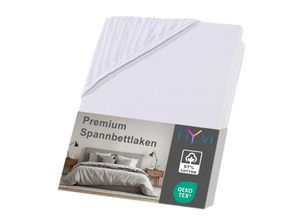 4255636633757 - NYVI Spannbettlaken DreamScience Premium - Komfort Spannbetttuch 190g m² Einlaufschutz Bügelfrei mit Gummizug Farbeweiß Größe180 - 200x220 + 40 cm Boxspringbett