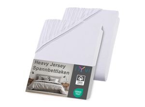4255636637915 - NYVI Spannbettlaken DreamScience Heavy Jersey - Spannbetttuch Formstabil 160g m² Rundum-Gummizug Bügelfrei Farbeweiß Größe140 - 160x220 + 40 cm Boxspringbett (2er Pack)