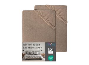4255636639421 - NYVI Spannbettlaken DreamScience Winterflausch für Matratzen bis 22 cm Höhe - Wärmendes & Kuschelweiches Winter Bettlaken Spannbetttuch Farbenougat Größe140x200 - 160x200 cm (2er Pack)