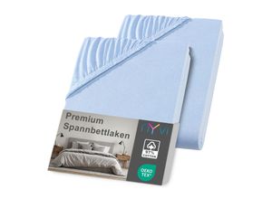 4255636638769 - NYVI Spannbettlaken DreamScience Premium - Komfort Spannbetttuch 190g m² Einlaufschutz Bügelfrei mit Gummizug Farbehellblau Größe180 - 200x220 + 40 cm Boxspringbett (2er Pack)