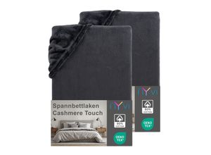4255636640083 - NYVI Spannbettlaken DreamScience Cashmere Touch Spannbetttuch - Kuschelweiches & Wärmendes Bettlaken für Matratzenhöhe bis zu 22 cm Farbeanthrazit Größe140x200 - 160x200 cm (2er Pack)
