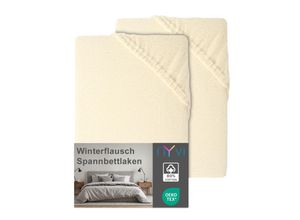4255636639445 - NYVI Spannbettlaken DreamScience Winterflausch für Matratzen bis 22 cm Höhe - Wärmendes & Kuschelweiches Winter Bettlaken Spannbetttuch Farbenatur Größe180x200 - 200x200 cm (2er Pack)