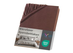 4255636632385 - NYVI Spannbettlaken DreamScience Mikrofaser - Weich & Anschmiegsam Rundumgummizug Bügelfrei Farbebraun Größe180 - 200x220 + 40 cm Boxspringbett