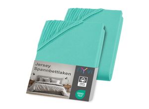 4255636636024 - NYVI Jersey Spannbettlaken DreamScience für Matratzen bis 22 cm Höhe - Weich & Anschmiegsam Rundumgummizug Bügelfrei Farbemint Größe140x200 - 160x200 cm (2er Pack)