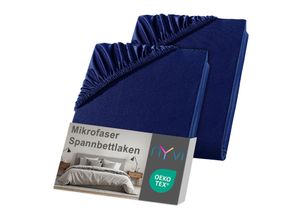 4255636637144 - NYVI Spannbettlaken DreamScience Mikrofaser - Weich & Anschmiegsam Rundumgummizug Bügelfrei Farbenavyblau Größe180x200 - 200x200 cm (2er Pack)