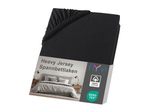 4255636632811 - NYVI Spannbettlaken DreamScience Heavy Jersey - Spannbetttuch Formstabil 160g m² Rundum-Gummizug Bügelfrei Farbeschwarz Größe180x200 - 200x200 cm
