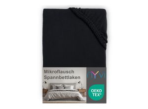 4255636634945 - NYVI Spannbettlaken DreamScience Mikroflausch - Kuschelweiches & Wärmendes Bettlaken Spannbetttuch Farbeschwarz Größe180 - 200x220 + 40 cm Boxspringbett