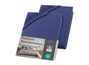 4255636638677 - NYVI Spannbettlaken DreamScience Premium - Komfort Spannbetttuch 190g m² Einlaufschutz Bügelfrei mit Gummizug Farbenavyblau Größe140 - 160x220 + 40 cm Boxspringbett (2er Pack)