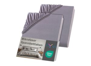 4255636636888 - NYVI Spannbettlaken DreamScience Mikrofaser - Weich & Anschmiegsam Rundumgummizug Bügelfrei Farbegrau Größe90x200 - 100x200 cm (2er Pack)