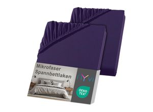 4255636637151 - NYVI Spannbettlaken DreamScience Mikrofaser - Weich & Anschmiegsam Rundumgummizug Bügelfrei Farbeaubergine Größe180x200 - 200x200 cm (2er Pack)