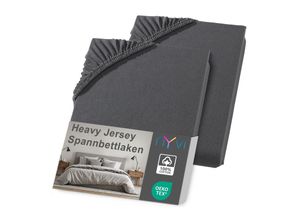 4255636637496 - NYVI Spannbettlaken DreamScience Heavy Jersey - Spannbetttuch Formstabil 160g m² Rundum-Gummizug Bügelfrei Farbeanthrazit Größe90x200 - 100x200 cm (2er Pack)