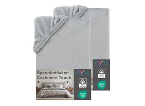 4255636639995 - NYVI Spannbettlaken DreamScience Cashmere Touch Spannbetttuch - Kuschelweiches & Wärmendes Bettlaken für Matratzenhöhe bis zu 22 cm Farbesilber Größe90x200 - 100x200 cm (2er Pack)