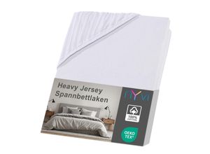4255636633122 - NYVI Spannbettlaken DreamScience Heavy Jersey - Spannbetttuch Formstabil 160g m² Rundum-Gummizug Bügelfrei Farbeweiß Größe180x200 - 200x200 + 15 cm Topper