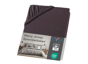4255636633283 - NYVI Spannbettlaken DreamScience Heavy Jersey - Spannbetttuch Formstabil 160g m² Rundum-Gummizug Bügelfrei Farbebraun Größe180 - 200x200 + 15 cm Split Topper