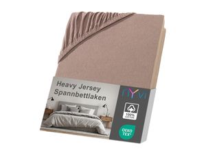 4255636633276 - NYVI Spannbettlaken DreamScience Heavy Jersey - Spannbetttuch Formstabil 160g m² Rundum-Gummizug Bügelfrei Farbenougat Größe180 - 200x200 + 15 cm Split Topper