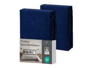 4255636638967 - NYVI Spannbettlaken DreamScience Frottee - Warm und Kuschelig hohe Feuchtigkeitsaufnahme schnell trocknend - Frottier Spannbetttuch Bettlaken Farbenavyblau Größe90x200 - 100x200 cm (2er Pack)