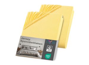 4255636636222 - NYVI Jersey Spannbettlaken DreamScience für Matratzen bis 22 cm Höhe - Weich & Anschmiegsam Rundumgummizug Bügelfrei Farbegelb Größe180x200 - 200x200 cm (2er Pack)