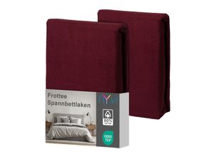 4255636639186 - NYVI Spannbettlaken DreamScience Frottee - Warm und Kuschelig hohe Feuchtigkeitsaufnahme schnell trocknend - Frottier Spannbetttuch Bettlaken Farbebordeaux Größe180x200 - 200x200 cm (2er Pack)
