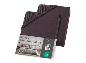 4255636636062 - NYVI Jersey Spannbettlaken DreamScience für Matratzen bis 22 cm Höhe - Weich & Anschmiegsam Rundumgummizug Bügelfrei Farbebraun Größe140x200 - 160x200 cm (2er Pack)