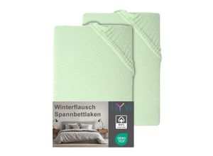 4255636639414 - NYVI Spannbettlaken DreamScience Winterflausch für Matratzen bis 22 cm Höhe - Wärmendes & Kuschelweiches Winter Bettlaken Spannbetttuch Farbeeukalyptus Größe140x200 - 160x200 cm (2er Pack)