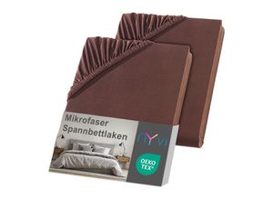 4255636636895 - NYVI Spannbettlaken DreamScience Mikrofaser - Weich & Anschmiegsam Rundumgummizug Bügelfrei Farbebraun Größe90x200 - 100x200 cm (2er Pack)