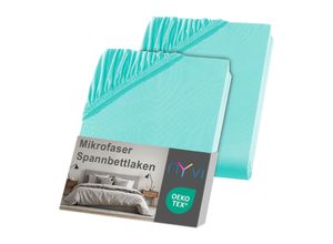 4255636636949 - NYVI Spannbettlaken DreamScience Mikrofaser - Weich & Anschmiegsam Rundumgummizug Bügelfrei Farbeaqua Größe140x200 - 160x200 cm (2er Pack)