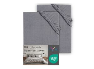 4255636639803 - NYVI Spannbettlaken DreamScience Mikroflausch - Kuschelweiches & Wärmendes Bettlaken Spannbetttuch Farbegrau Größe180x200 - 200x200 cm (2er Pack)