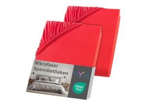 4255636637175 - NYVI Spannbettlaken DreamScience Mikrofaser - Weich & Anschmiegsam Rundumgummizug Bügelfrei Farberot Größe180x200 - 200x200 cm (2er Pack)