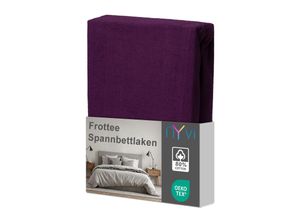 4255636634280 - NYVI Spannbettlaken DreamScience Frottee - Warm und Kuschelig hohe Feuchtigkeitsaufnahme schnell trocknend - Frottier Spannbetttuch Bettlaken Farbeaubergine Größe180 - 200x220 + 40 cm Boxspringbett