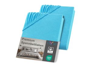 4255636638776 - NYVI Spannbettlaken DreamScience Premium - Komfort Spannbetttuch 190g m² Einlaufschutz Bügelfrei mit Gummizug Farbetürkis Größe180 - 200x220 + 40 cm Boxspringbett (2er Pack)