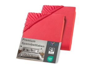 4255636638868 - NYVI Spannbettlaken DreamScience Premium - Komfort Spannbetttuch 190g m² Einlaufschutz Bügelfrei mit Gummizug Farberot Größe180 - 200x220 + 40 cm Boxspringbett (2er Pack)