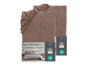 4255636639971 - NYVI Spannbettlaken DreamScience Cashmere Touch Spannbetttuch - Kuschelweiches & Wärmendes Bettlaken für Matratzenhöhe bis zu 22 cm Farbenougat Größe90x200 - 100x200 cm (2er Pack)