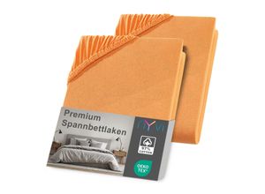 4255636638844 - NYVI Spannbettlaken DreamScience Premium - Komfort Spannbetttuch 190g m² Einlaufschutz Bügelfrei mit Gummizug Farbeorange Größe180 - 200x220 + 40 cm Boxspringbett (2er Pack)