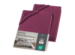 4255636635683 - NYVI Jersey Spannbettlaken DreamScience für Matratzen bis 22 cm Höhe - Weich & Anschmiegsam Rundumgummizug Bügelfrei Farbebordeaux Größe90x200 - 100x200 cm (2er Pack)