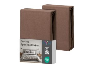4255636639292 - NYVI Spannbettlaken DreamScience Frottee - Warm und Kuschelig hohe Feuchtigkeitsaufnahme schnell trocknend - Frottier Spannbetttuch Bettlaken Farbenougat Größe180 - 200x220 + 40 cm Boxspringbett (2er Pack)